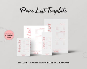 Pink Price List Template Small Business Pricing Editable in Canva ...