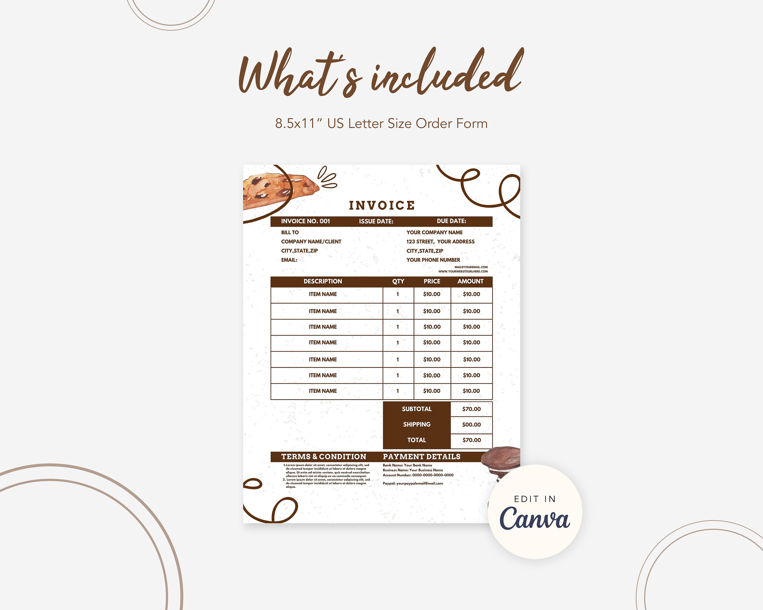 Bakery Invoice Template Fully Editable and Printable CANVA FREE Invoice ...