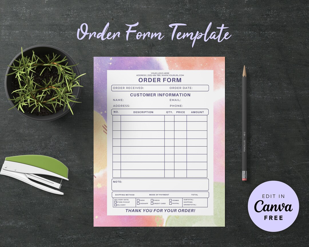 Modern Colourful Printable Order Form Template Editable CANVA FREE ...