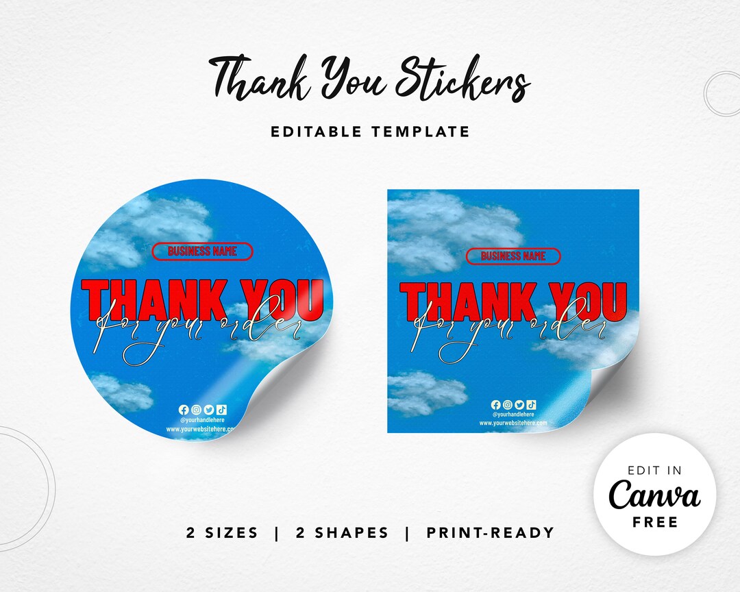 Editable Modern Thank You Stickers Printable Thank You Stickers Thank ...