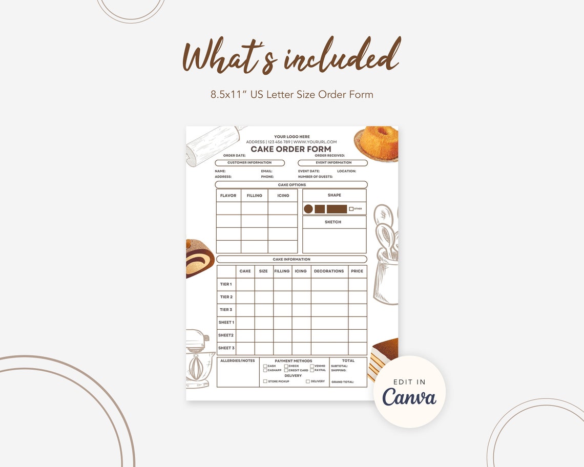 Baking Order Form Template Printable Fully Editable on CANVA FREE Small ...