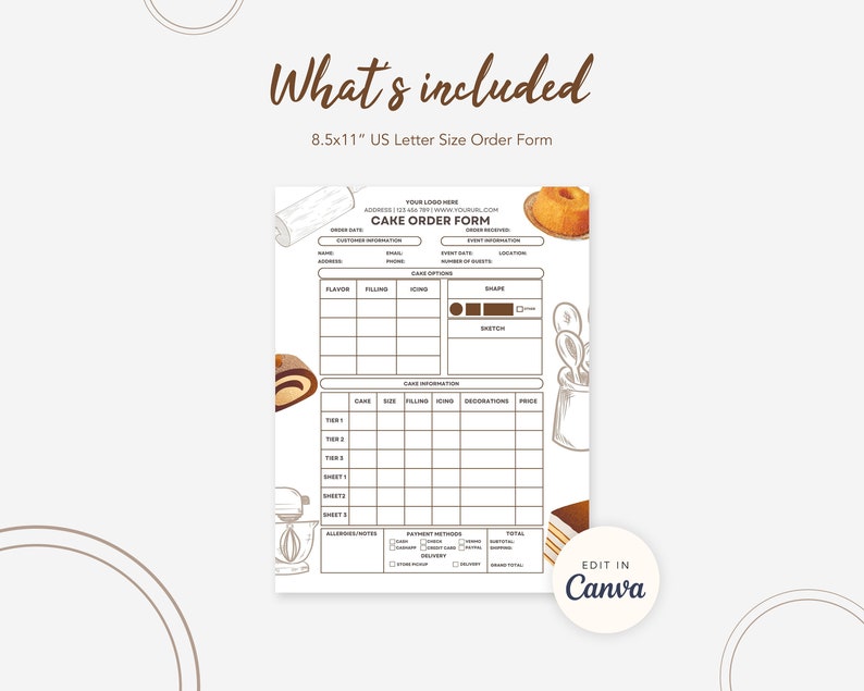 Baking Order Form Template Printable Fully Editable on CANVA FREE Small ...