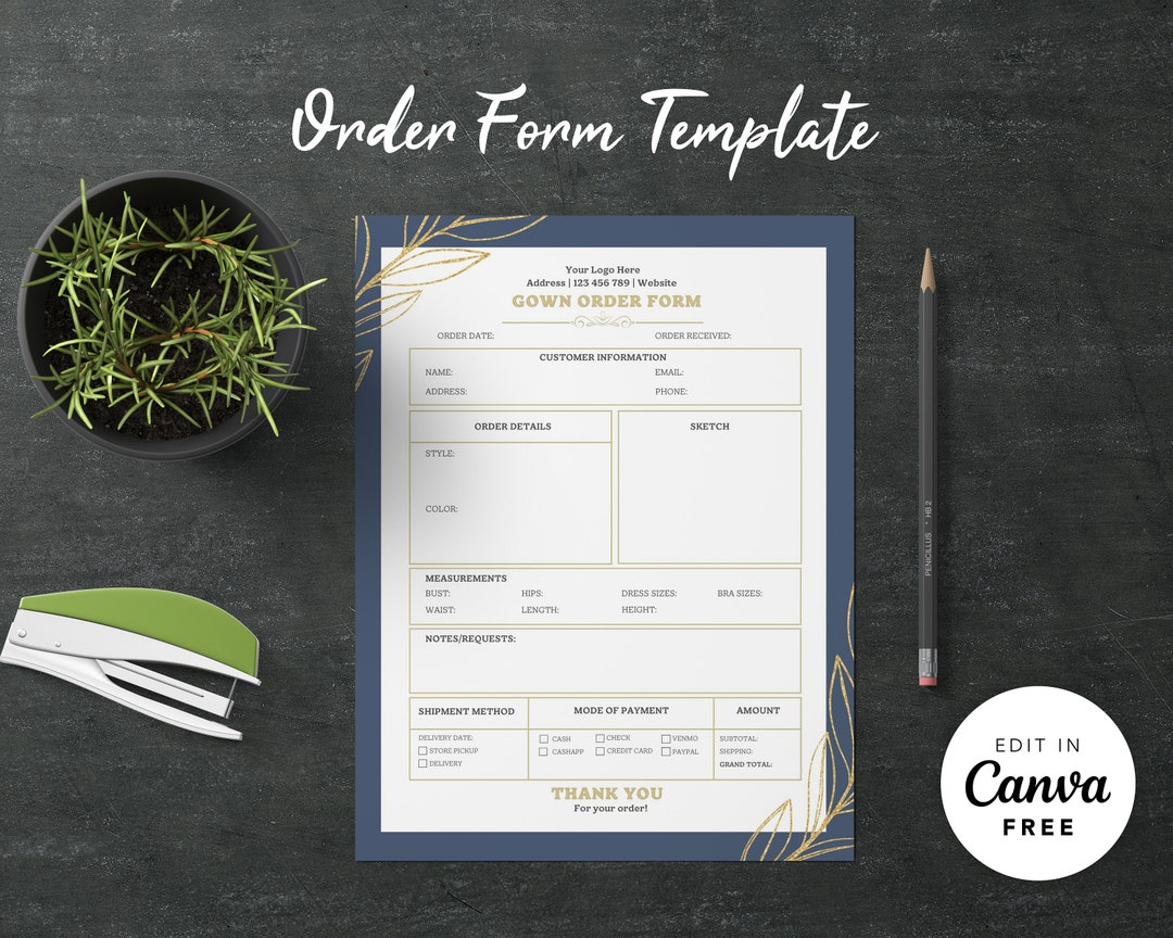 Gown Order Form Template Printable and Fully Editable on CANVA FREE ...
