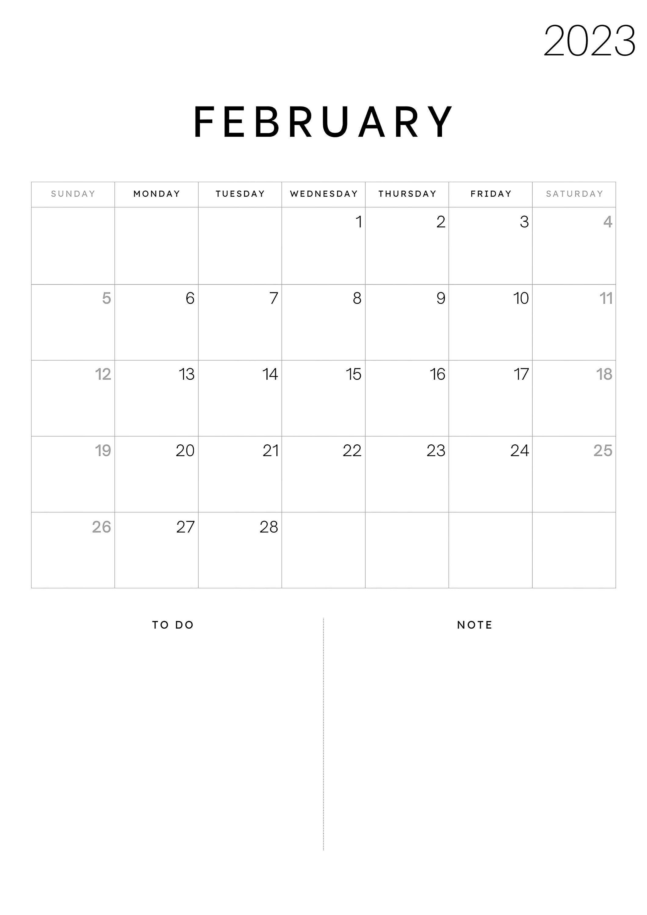 Minimalist 2023 Printable Calendar, Sunday Start, Instand Download PDF ...