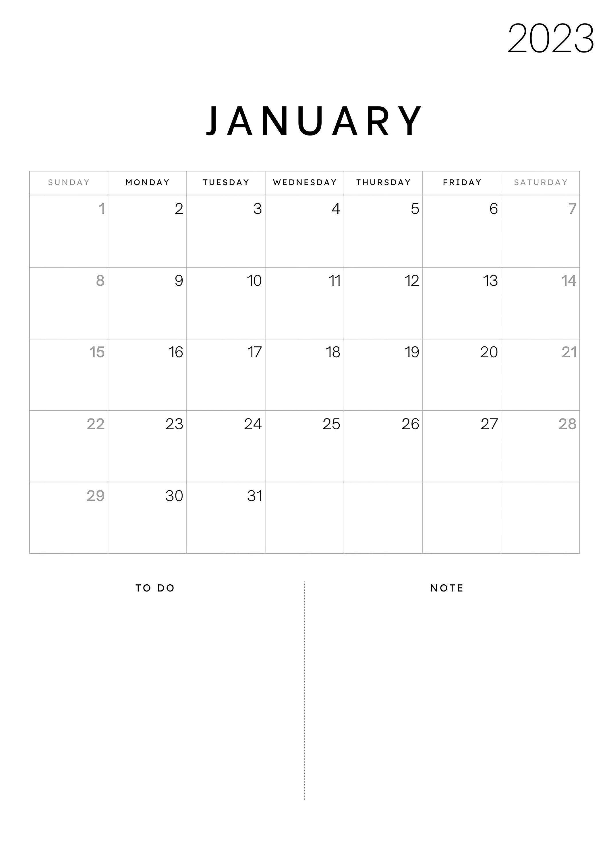 Minimalist 2023 Printable Calendar, Sunday Start, Instand Download PDF ...