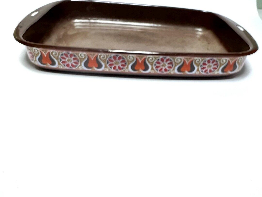 Vintage MCM Enamel Baking Pan W/ Painted Danish Tulip Pattern 12x8 - Etsy