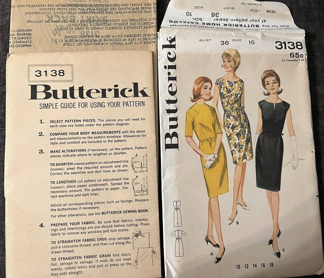 Vintage Butterick One Piece Dress Patten With Belt 3138 Size 16 Uncut ...