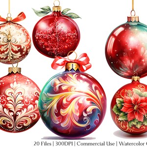 Watercolor Christmas Ornaments Clipart Set: 20 PNG & PDF Files - Etsy