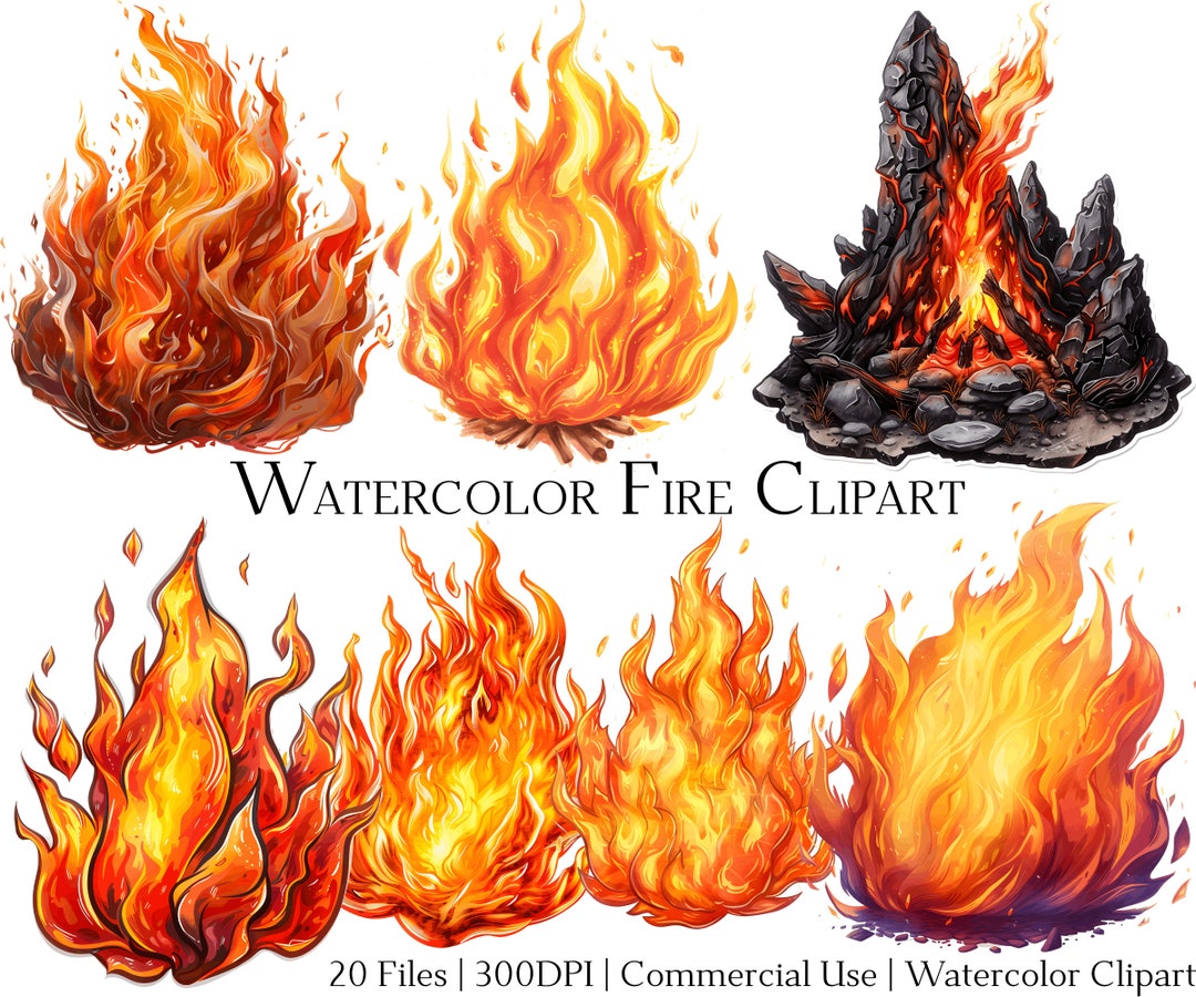 Watercolor Fire Clipart Set of 20 Files With Instant Download ...