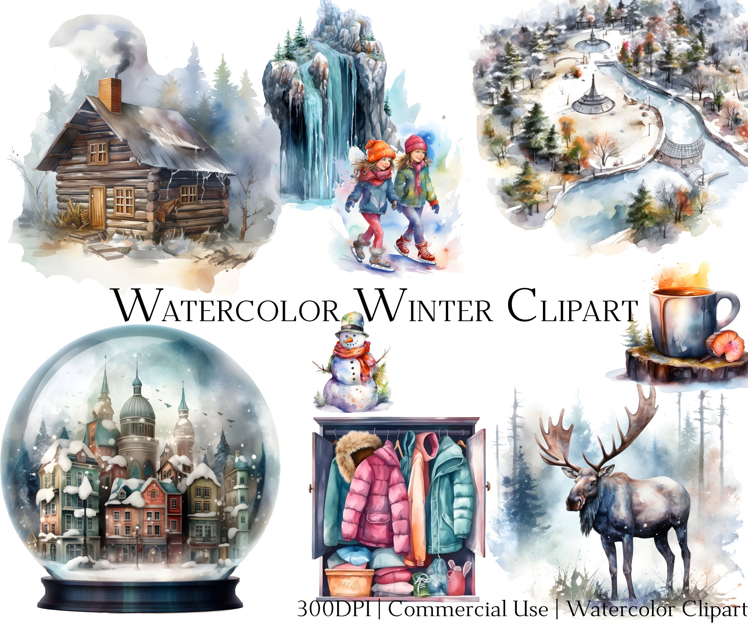 Watercolor Winter Clipart Set of 20 Files With Instant Download ...