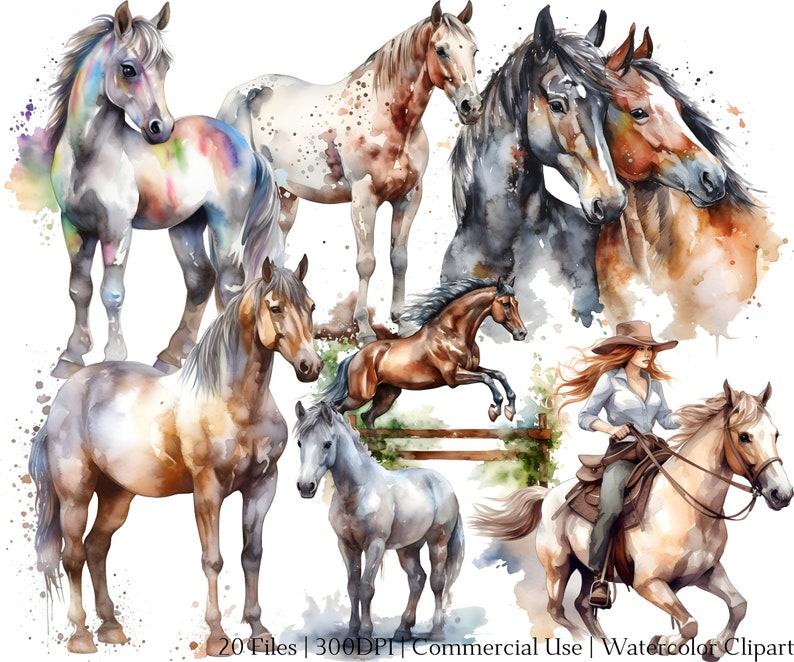 Watercolor Horse Clipart Set of 20 Files With Instant Download ...