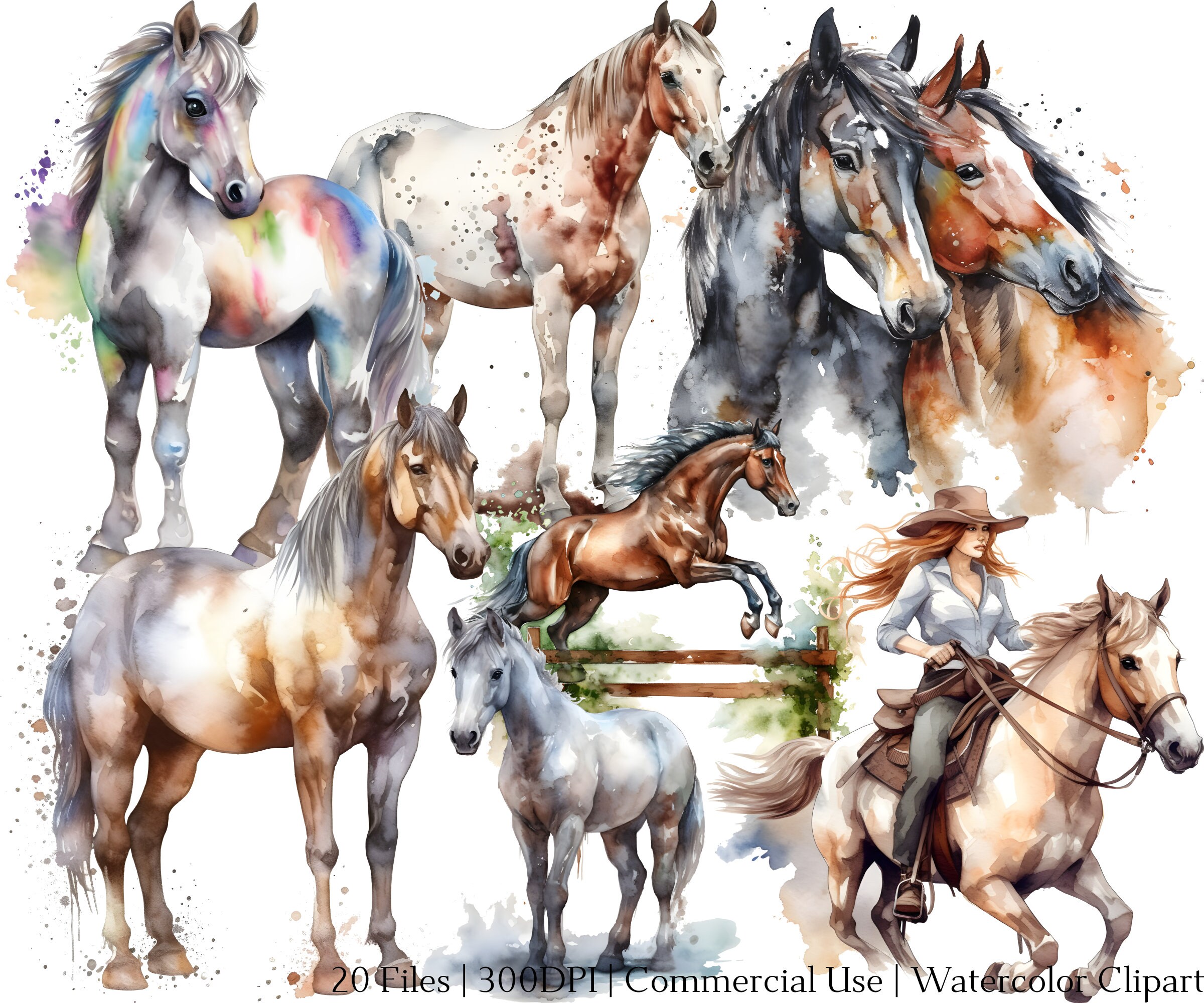 Watercolor Horse Clipart Set of 20 Files With Instant Download ...