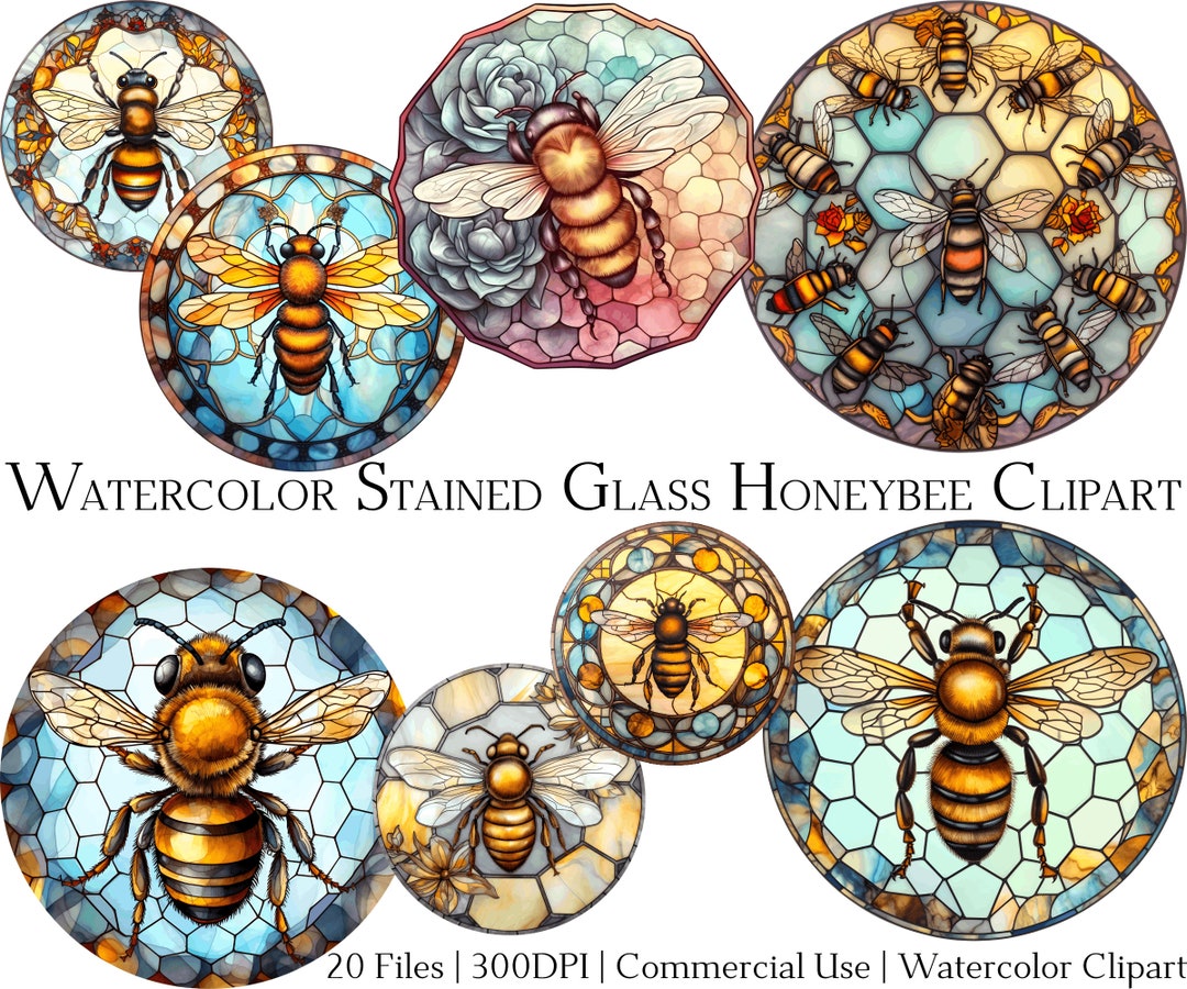 Watercolor Stained Glass Honeybee Clipart Set of 20 Files With Instant ...