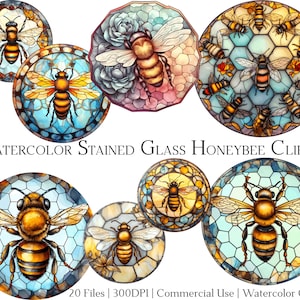 Watercolor Stained Glass Honeybee Clipart Set of 20 Files With Instant ...