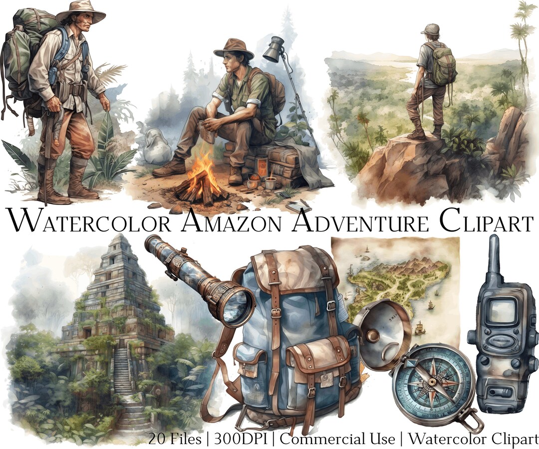 Watercolor Amazon Adventure Clipart: Jungle Explorers (PNG + PDF) - Etsy