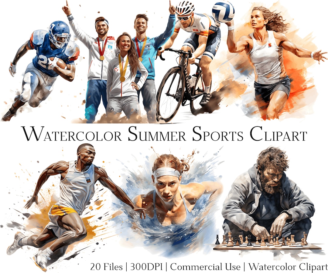Watercolor Summer Sports Clipart Set of 20 Files With Instant Download ...