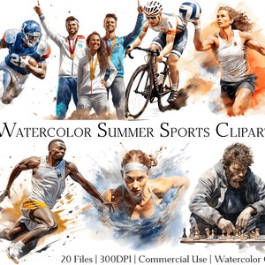 Watercolor Summer Sports Clipart Set of 20 Files With Instant Download ...