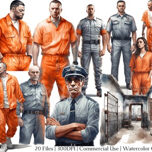 Watercolor Prison Clipart Set: Crime & Justice Illustrations (PNG + PDF ...