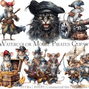 Watercolor Mouse Pirate Clipart: 20 PNG + PDF Files (commercial Use) - Etsy