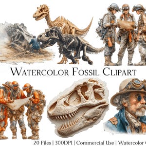 Watercolor Fossils Clipart Set: 20 PNG & PDF Files, Commercial Use - Etsy