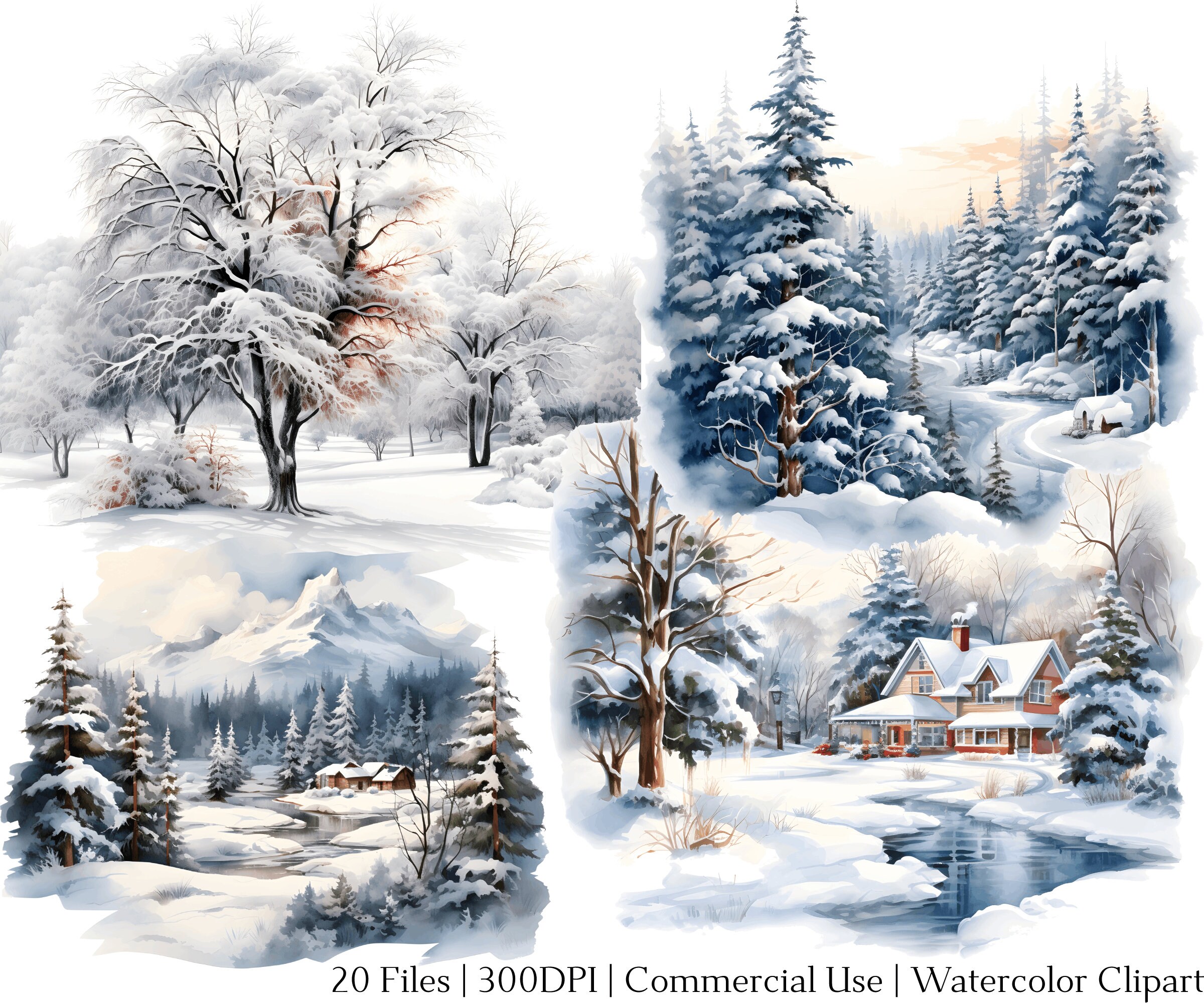 Watercolor Winter Wonderland Clipart Set of 20 Files With Instant ...