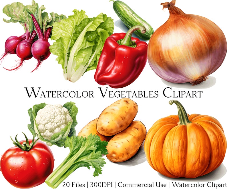 Watercolor Vegetables Clipart Set of 20 Files With Instant Download ...