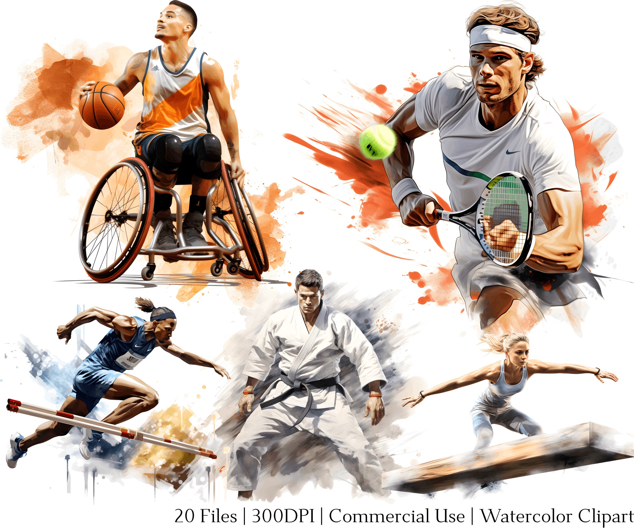 Watercolor Summer Sports Clipart Set of 20 Files With Instant - Etsy