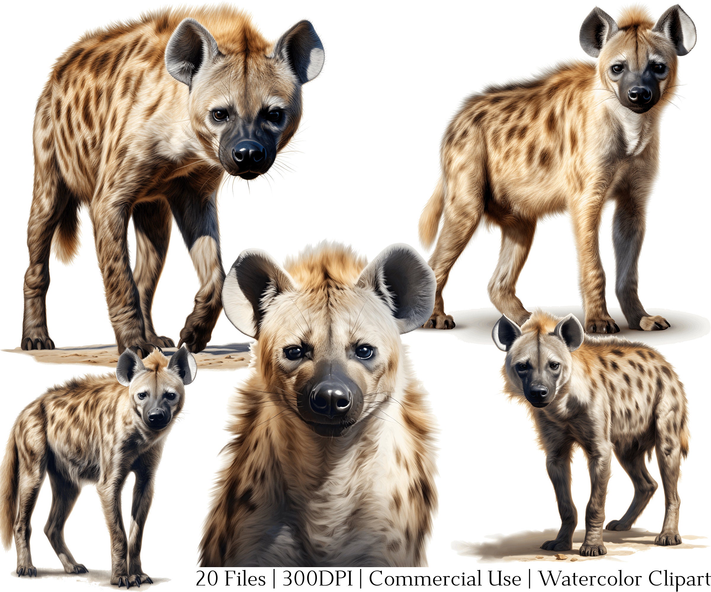Watercolor Hyenas Clipart Set of 20 Files With Instant Download ...