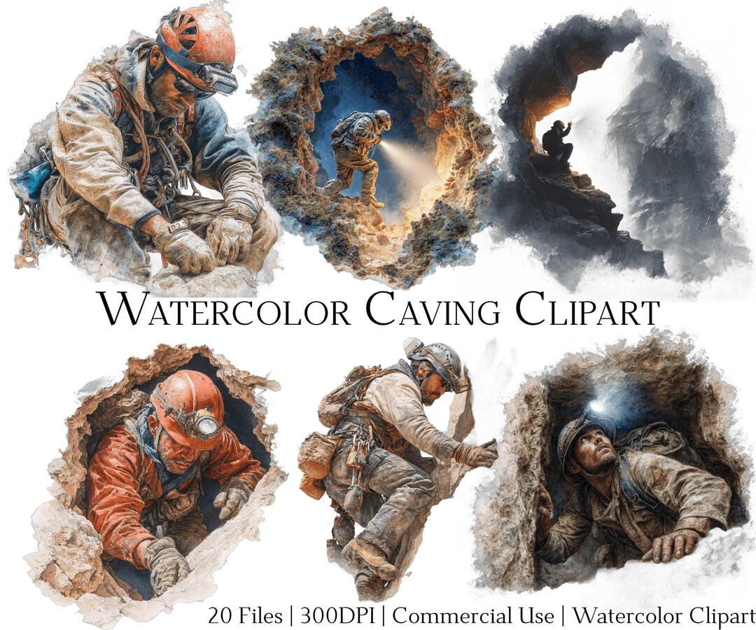 Watercolor Caving Clipart Set: Commercial Use PNG & PDF (digital ...