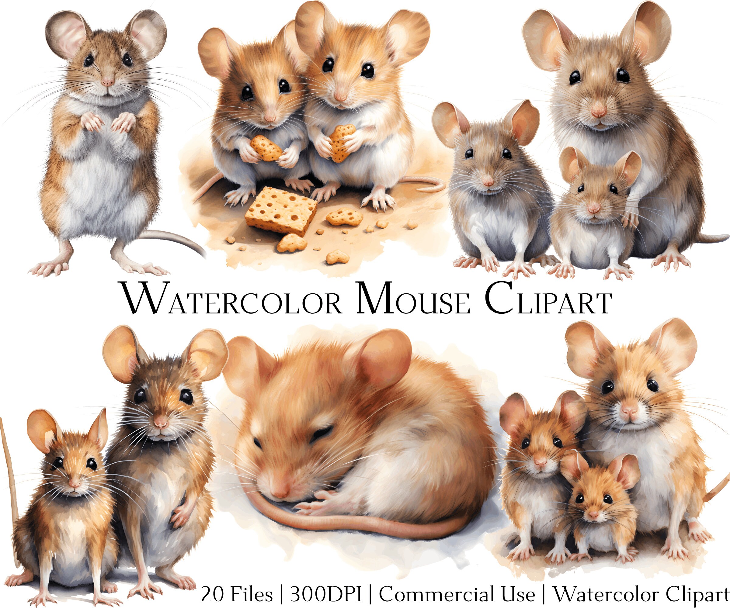 Watercolor Mouse Clipart Set of 20 Files With Instant Download ...
