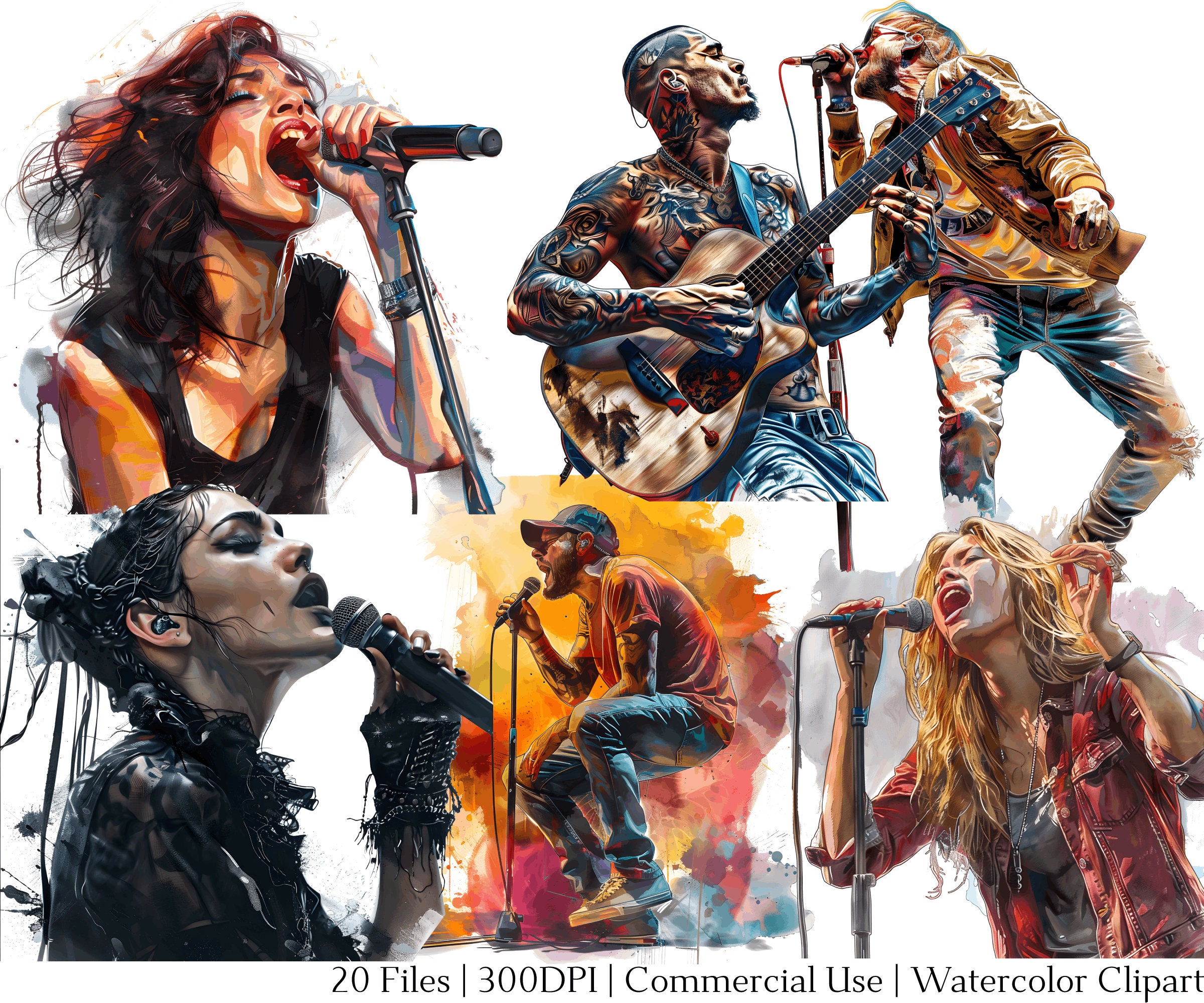 Watercolor Singers Clipart Set of 20 Files With Instant Download ...