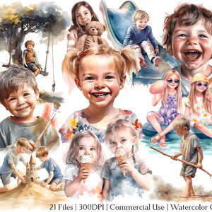 Watercolor Childrens Summertime Fun Clipart Set of 21 Files With ...
