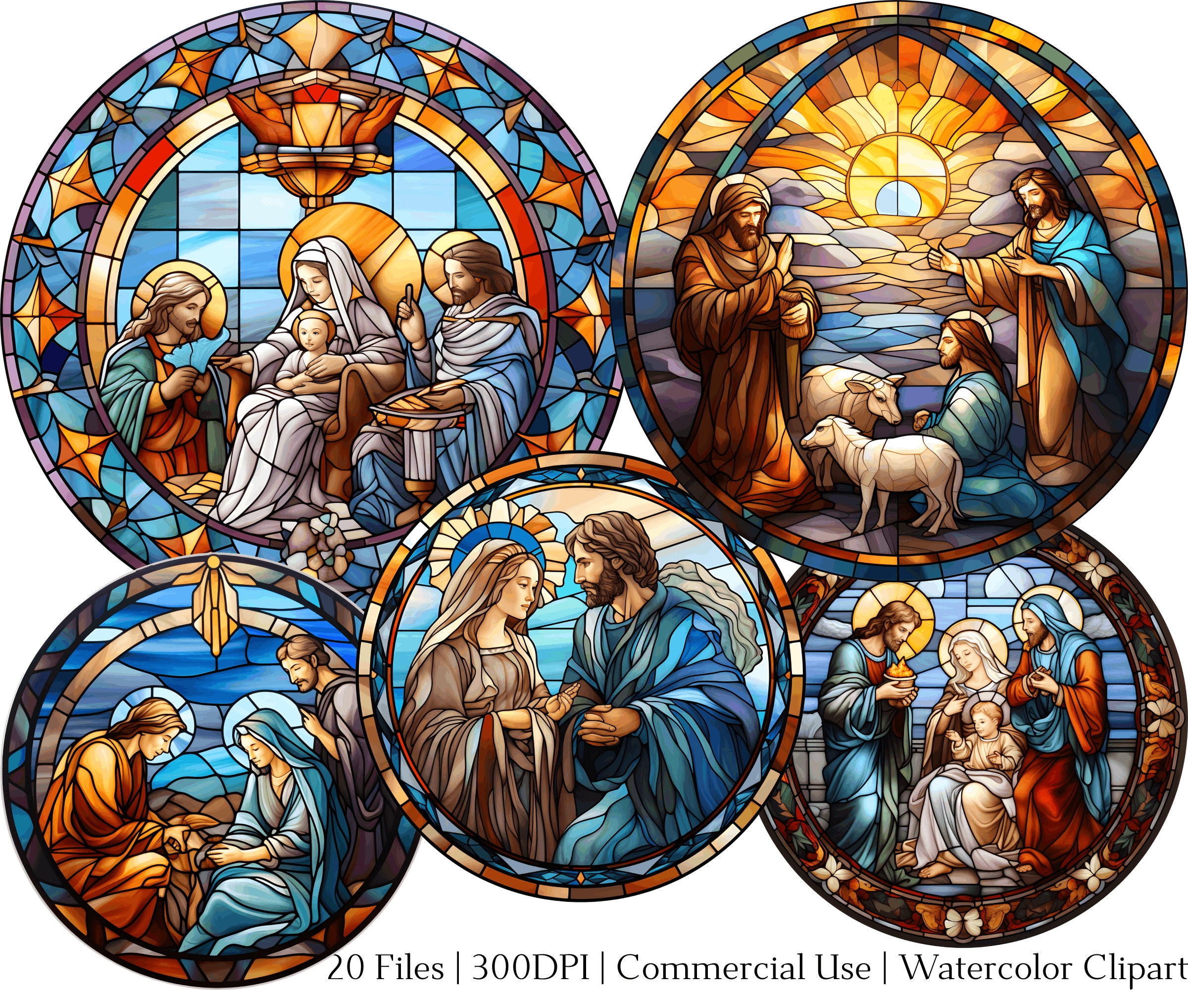Watercolor Stained Glass Nativity Set Clipart Set of 20 Files With ...