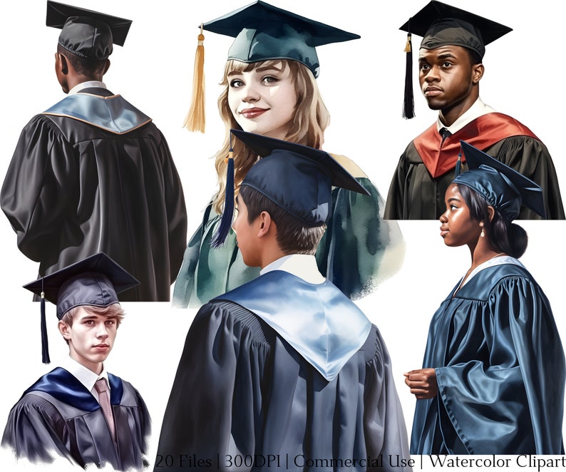 Watercolor Graduation Clipart Set: Boho Ceremony Designs (PNG + PDF ...