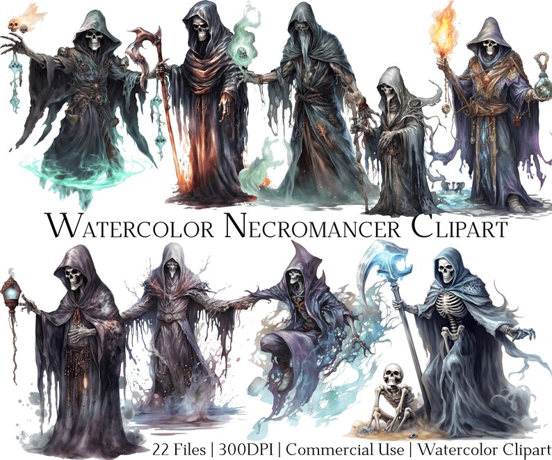 Watercolor Necromancer Clipart: Dark Arts, Gothic Mages (PNG + PDF) - Etsy