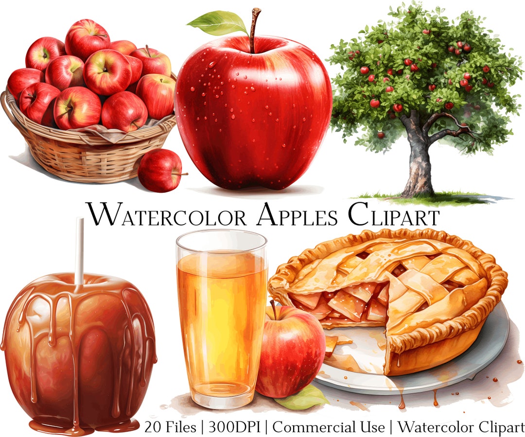Watercolor Apples Clipart Set of 20 Files With Instant Download ...