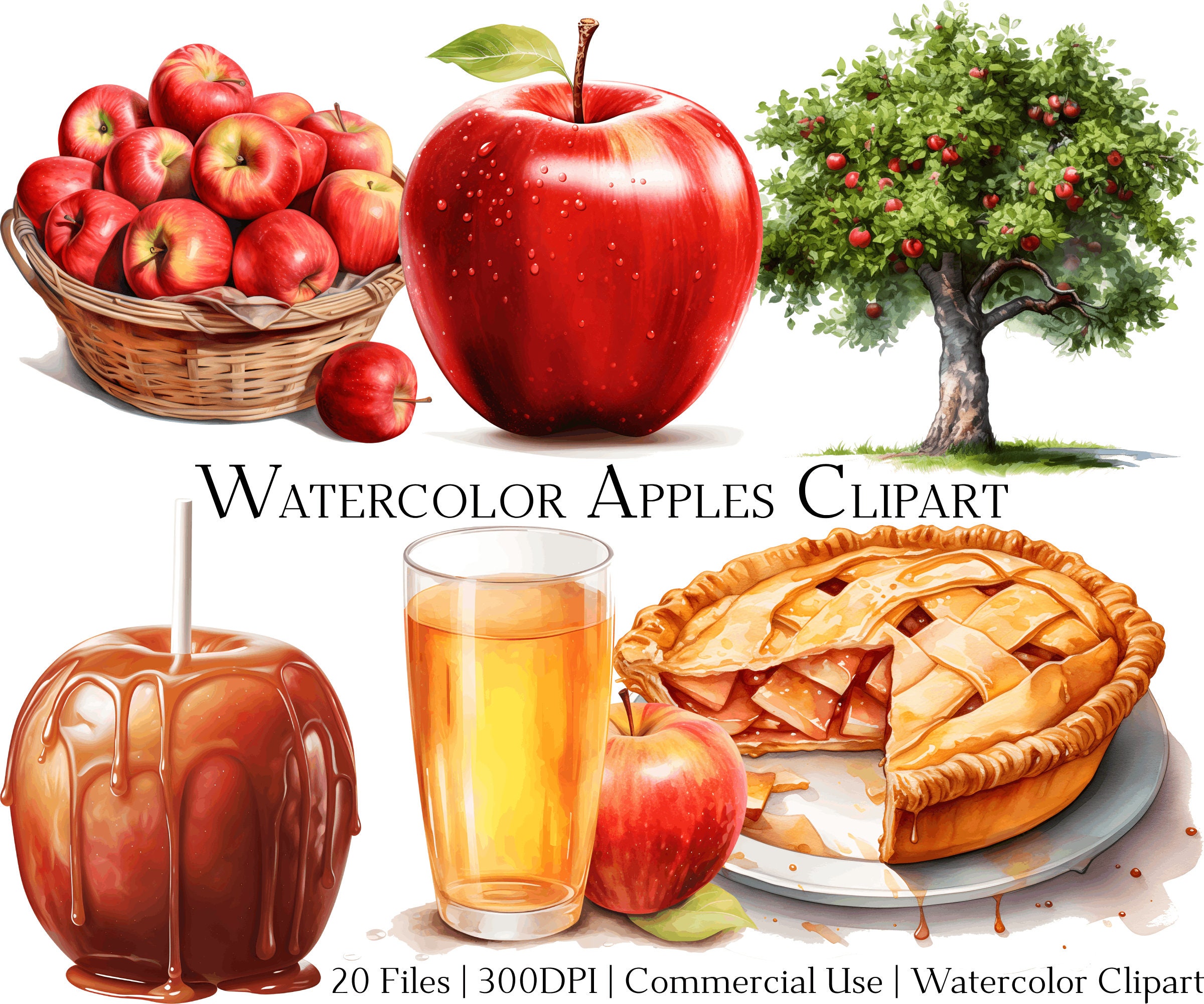 Watercolor Apples Clipart Set of 20 Files With Instant Download ...