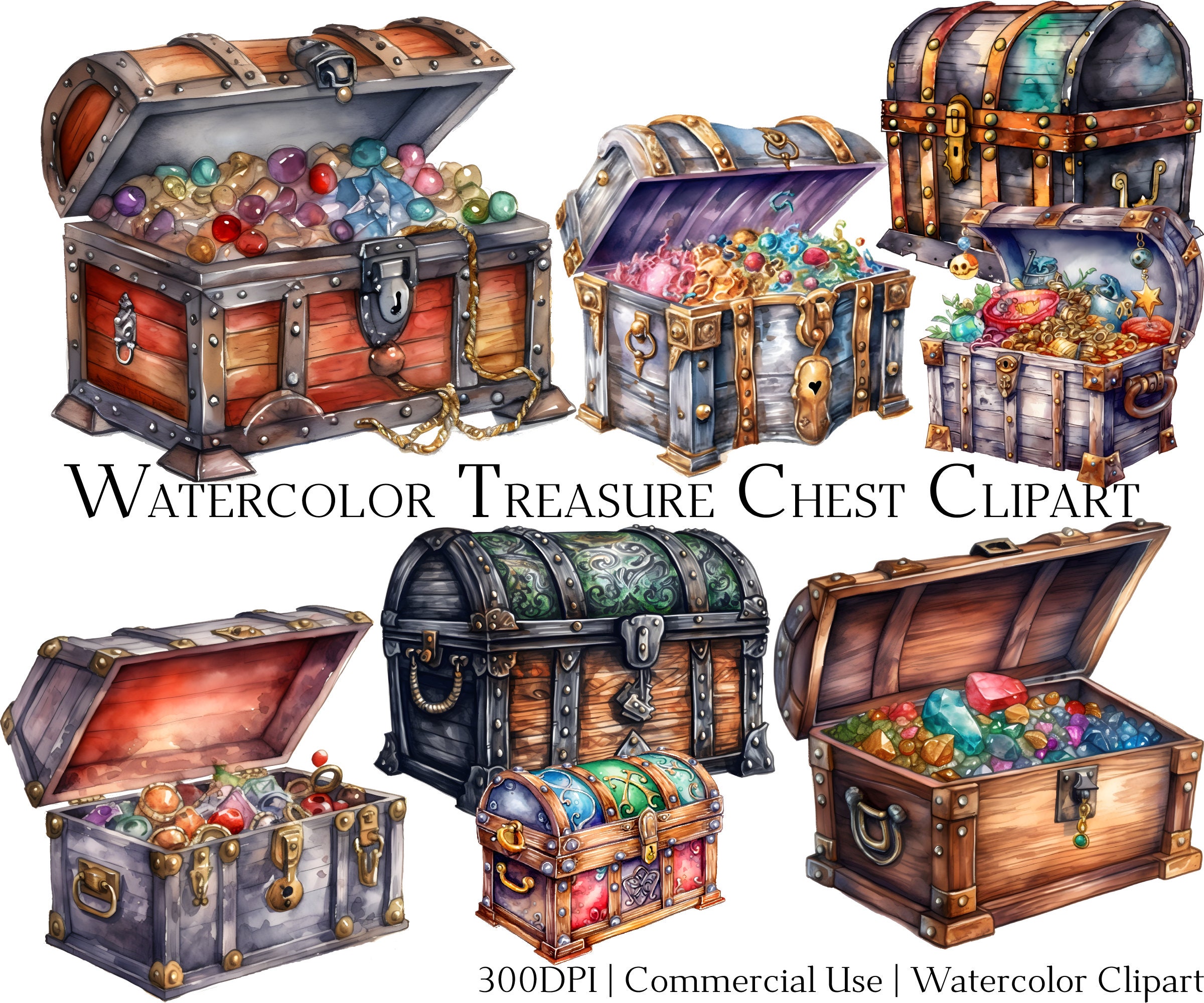 Watercolor Treasure Chest Clipart Set of 21 Files With Instant Download ...