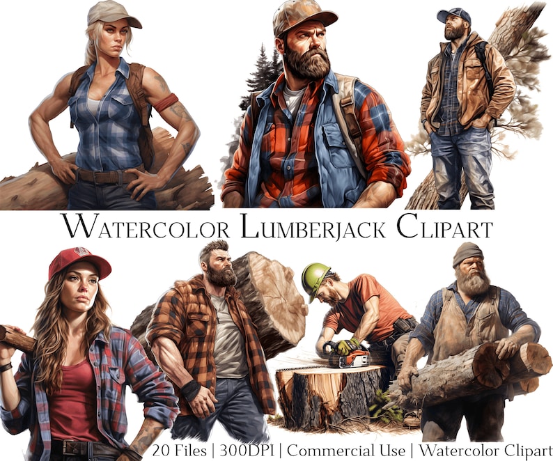 Watercolor Lumberjack Clipart Set of 20 Files With Instant Download ...