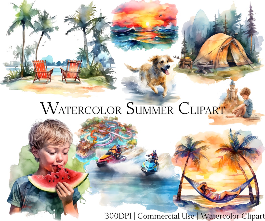Watercolor Summer Clipart Set of 20 Files With Instant Download ...
