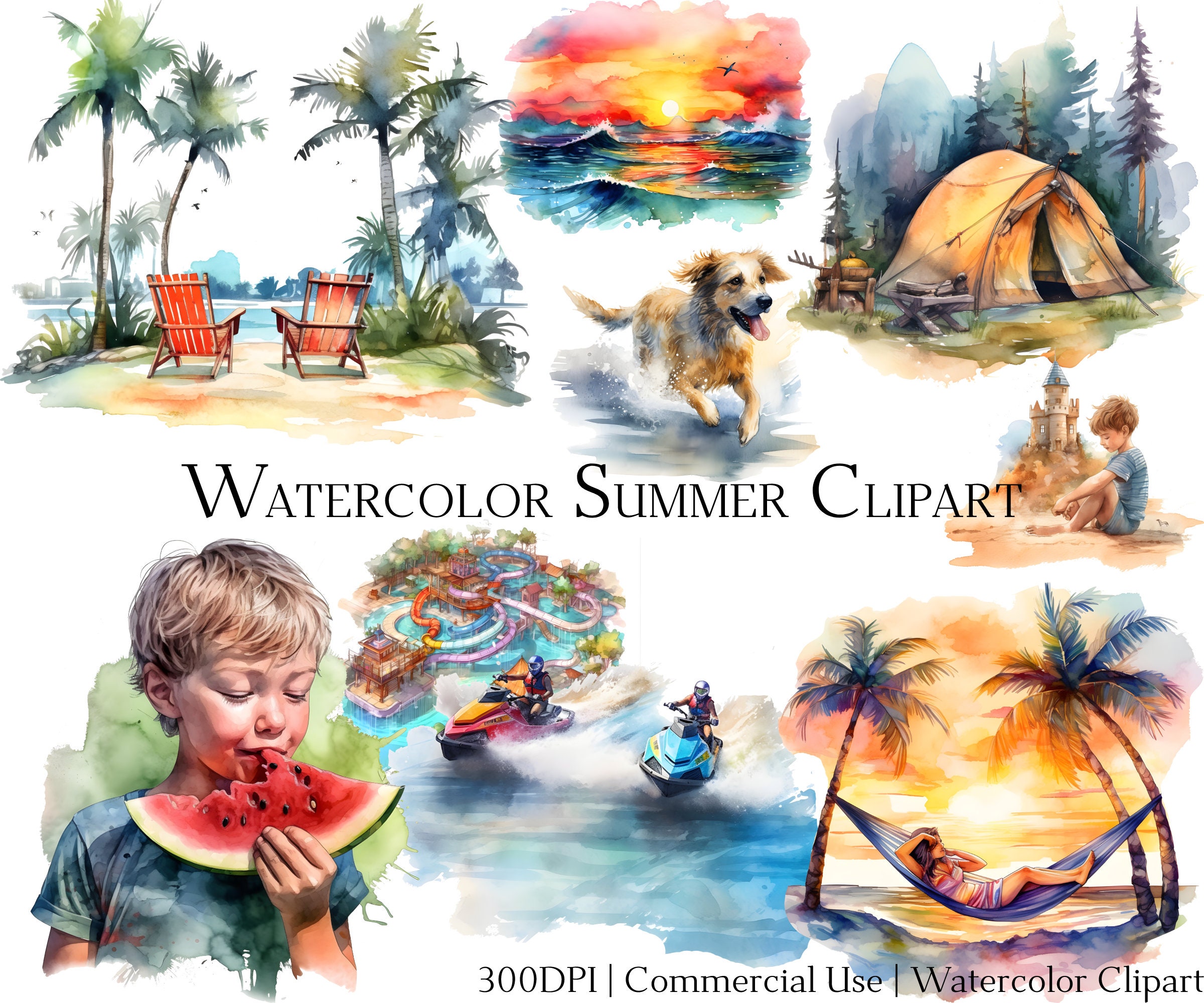 Watercolor Summer Clipart Set of 20 Files With Instant Download ...