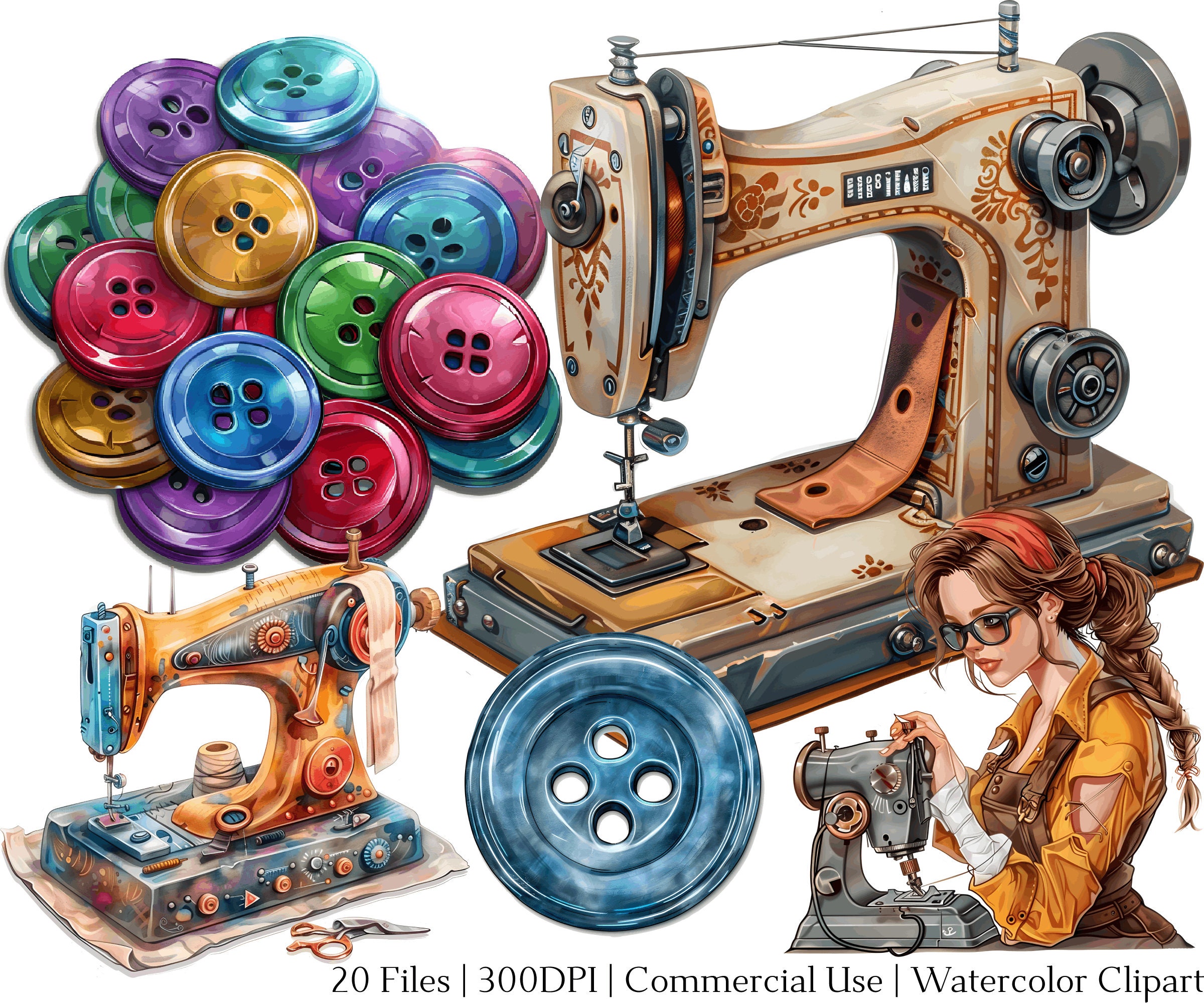 Watercolor Sewing Clipart Set of 20 Files With Instant Download ...