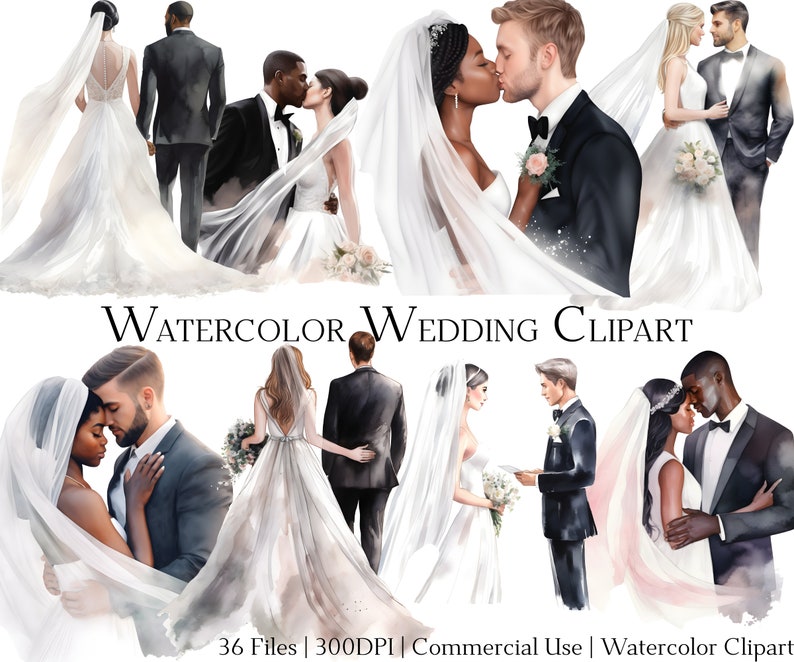 Watercolor Wedding Clipart Set of 36 Files With Instant - Etsy