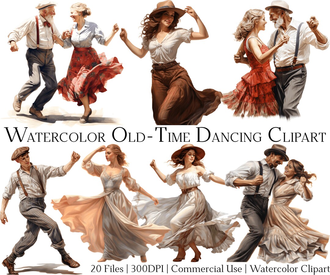 Watercolor Old-time Dancing Clipart Set of 20 Files With Instant ...