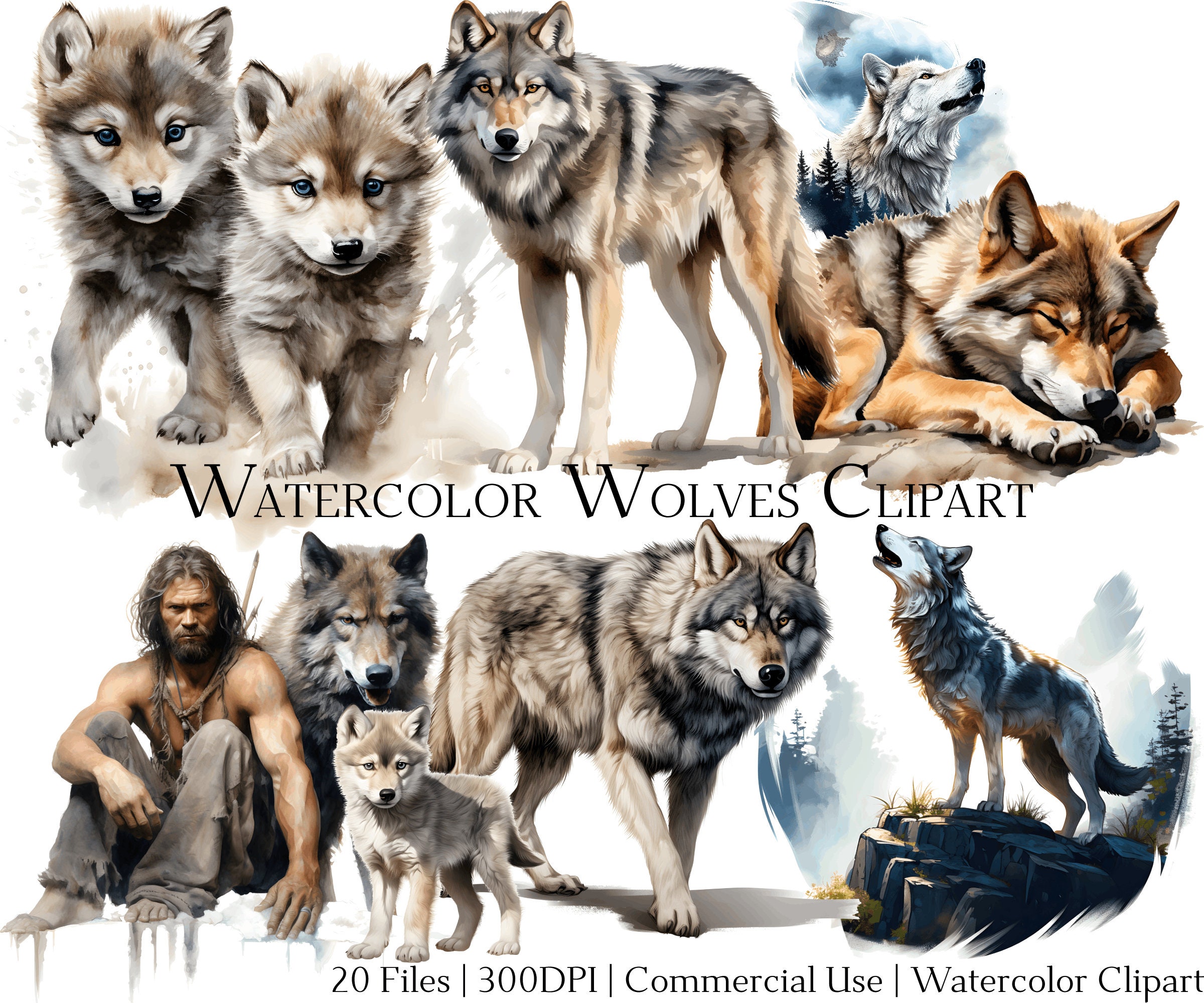 Watercolor Wolves Clipart Set of 20 Files With Instant Download ...