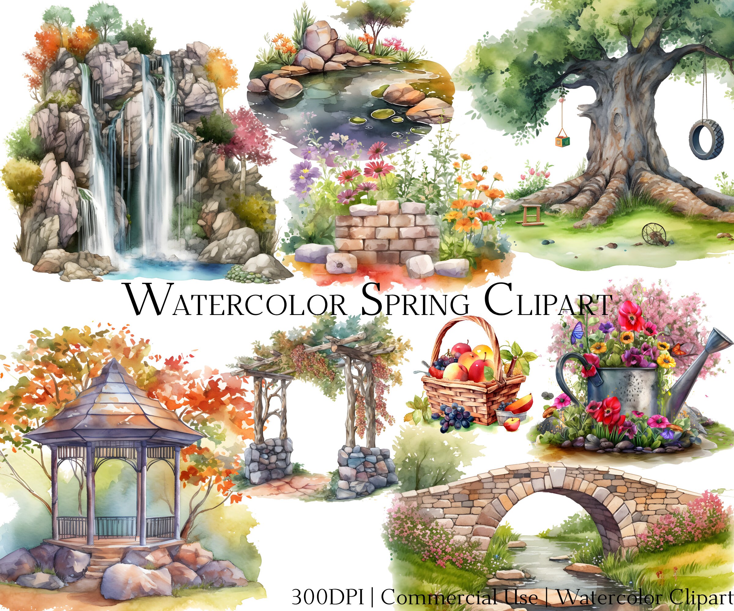 Watercolor Spring Clipart Set of 21 Files With Instant Download ...