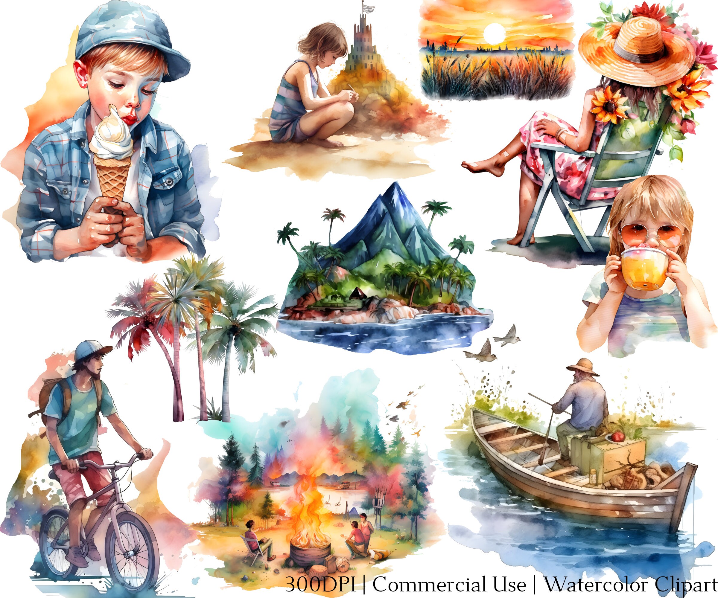 Watercolor Summer Clipart Set of 20 Files With Instant Download ...