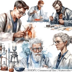 Watercolor Scientist Clipart Set of 20 Files With Instant Download ...