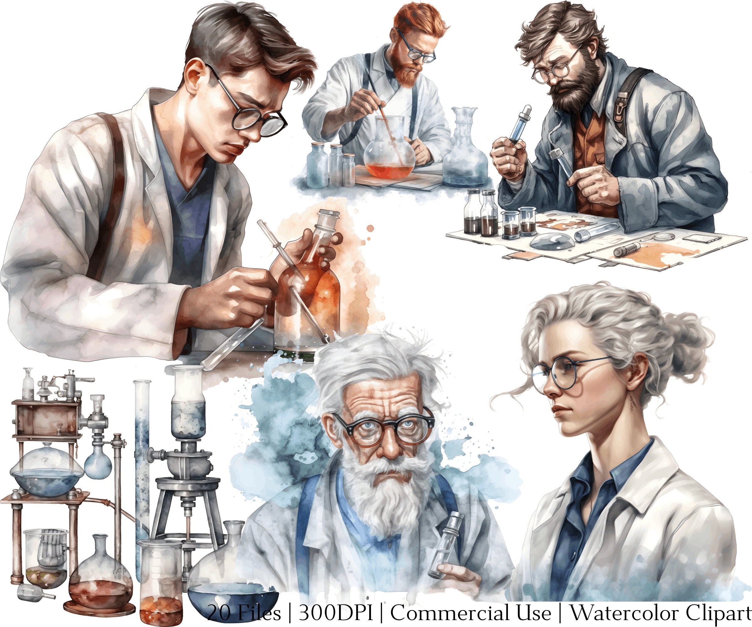 Watercolor Scientist Clipart Set of 20 Files With Instant Download ...