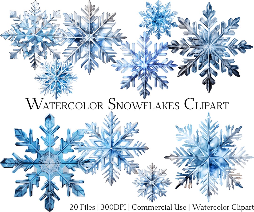 Watercolor Snowflake Clipart Set: 20 PNG & PDF Files (commercial Use ...